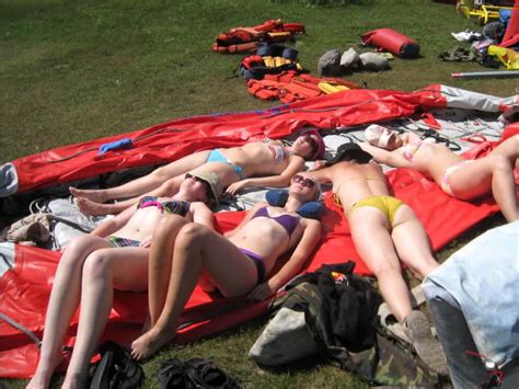 Camping Group Of Sexy Girls Sunbathing After Rafting Youtube