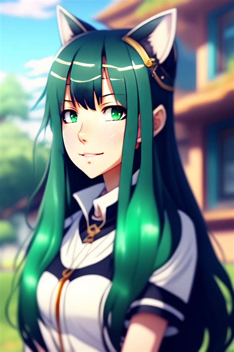 Lexica Cute Anime Girl Long Hair Green Eyes Blue Hair House In