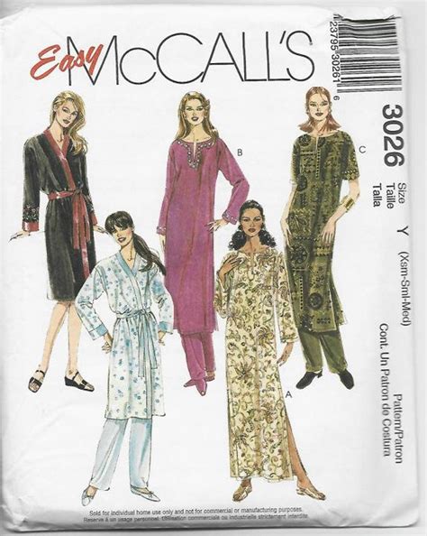 Mccalls 3026 Misses Caftan In Two Lengthsrobepants Loungewear Easy To Sew Uncut Ff Size Xs