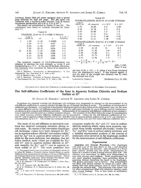Nielsen Et Al 2002 The Self Diffusion Coefficients Of The Ions In