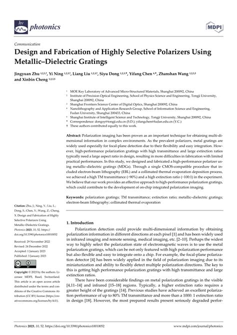 Pdf Design And Fabrication Of Highly Selective Polarizers Using Metallicdielectric Gratings