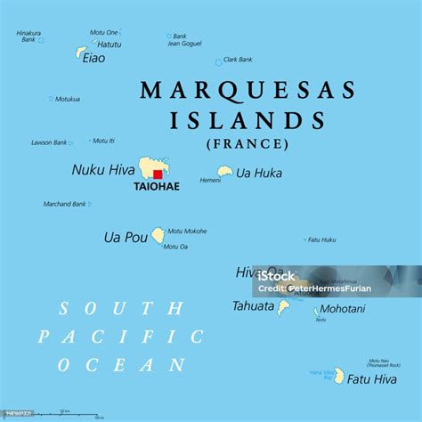 Marquesas Islands Island Group In French Polynesia Political Map Stock