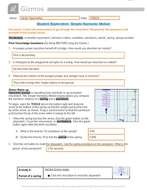 Simple Harmonic Motion SE Name Sarah Ogunmefun Date Babe Exploration Simple
