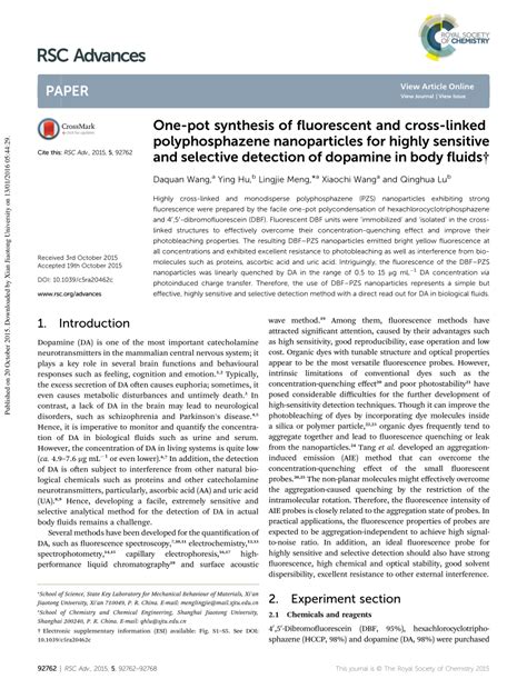 Pdf One Pot Synthesis Of Fluorescent And Cross Linked Polyphosphazene
