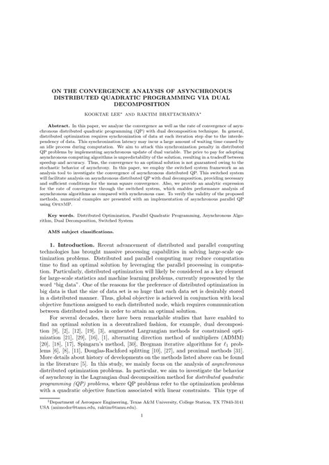 Pdf On The Convergence Analysis Of Asynchronous Distributed Quadratic