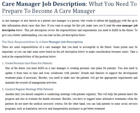 Care Manager Job Description What You Need To Prepare To Become A Care