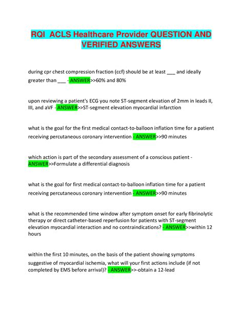 Rqi Acls Healthcare Provider Question And Verified Answers Exams
