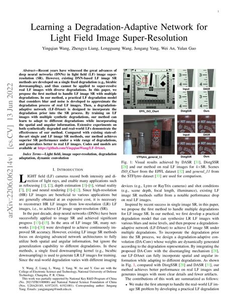 Learning A Degradation Adaptive Network For Light Field Image Super Resolution Deepai