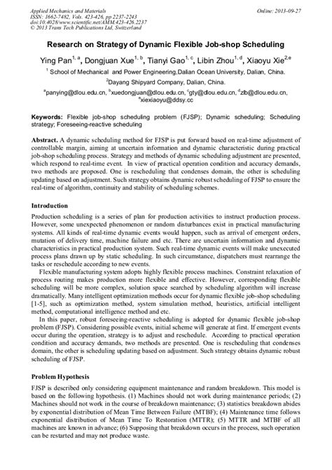 Research On Strategy Of Dynamic Flexible Job Shop Scheduling Scientificnet