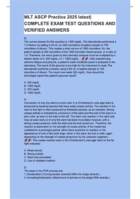 Mlt Ascp Complete Exam 2025 2026 Solutions Rated A Ascp Stuvia Us