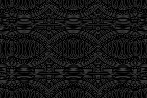 엠보싱 블랙 배경 민족 커버 디자인 기하학적 예술적 빈티지 3d 패턴 아라베스크 손으로 그린 스타일 동양 아시아 인도 멕시코의 부족 국소 장식품 0명에 대한 스톡 벡터 아트