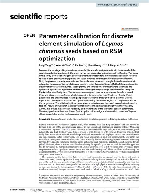 Pdf Parameter Calibration For Discrete Element Simulation Of Leymus Chinensis Seeds Based On