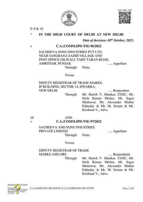 Ajay Amitabh Suman Sachdeva And Sons Vs Deputy Registrar Of Trademarks Page 1 Created With