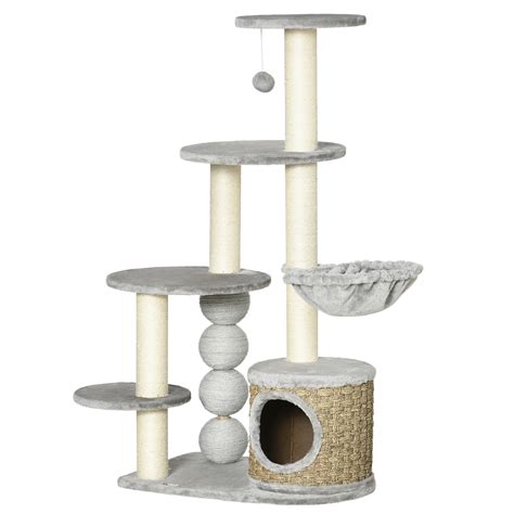 Pawhut Cat Tree 115cm Cat Climbing Tower Kitten Activity Centre With