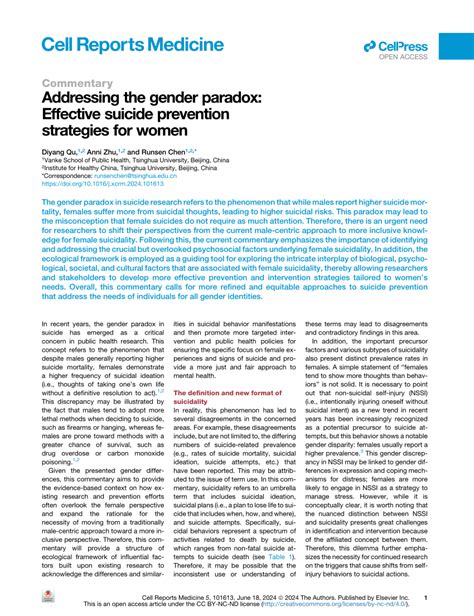 Pdf Addressing The Gender Paradox Effective Suicide Prevention
