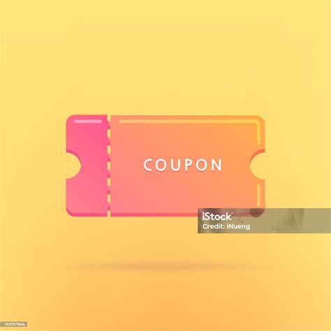 노란색 배경에 고립 된 쿠폰 판촉 제안 및 보너스 바우처로 구매 개념 쿠폰으로 빈 3d 티켓 할인 벡터 3차원 형태에 대한 스톡 벡터 아트 및 기타 이미지 Istock
