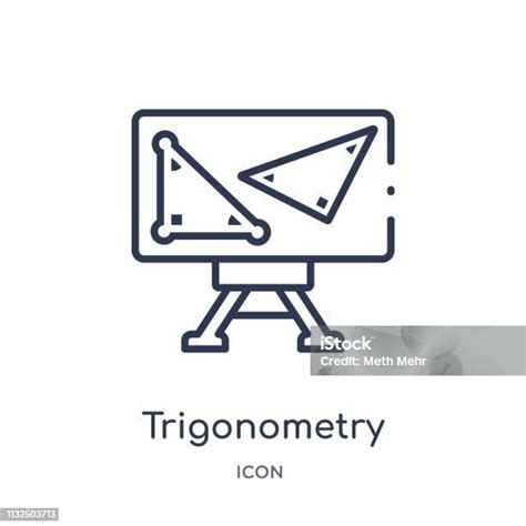 E 러닝 및 교육 개요 컬렉션의 선형 삼각법 아이콘입니다 얇은 라인 삼각법 벡터 흰색 배경에 고립입니다 삼각 기하학 유행 그림 0명에 대한 스톡 벡터 아트 및 기타 이미지