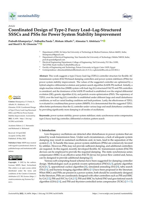 Pdf Coordinated Design Of Type 2 Fuzzy Leadlag Structured Ssscs And Psss For Power System