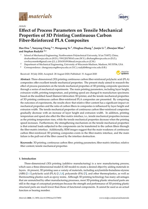 PDF Effect Of Process Parameters On Tensile Mechanical Properties Of D Printing Continuous