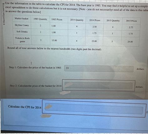 Solved Use The Information In The Table To Calculate The CPI Chegg Com