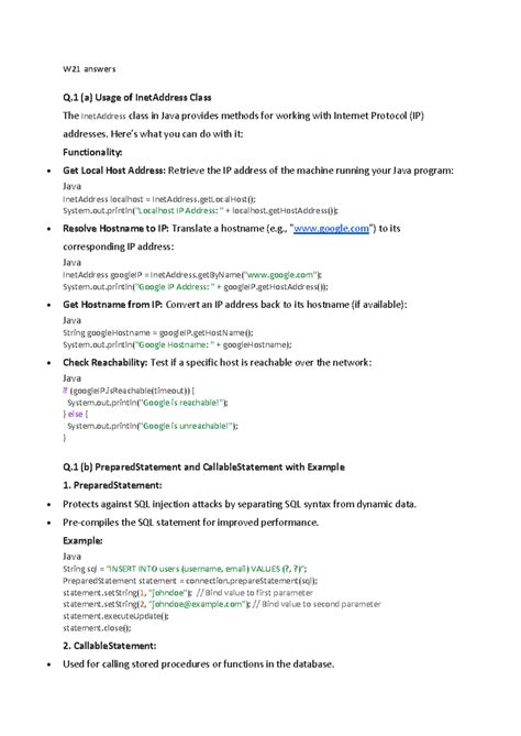 W21 Answers For Gtu W21 Answers Q A Usage Of Inetaddress Class The