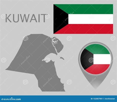 kuwait flag blank map and map pointer stock vector illustration of