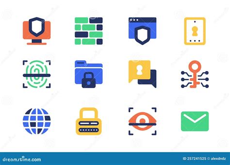 Cyber Security Concept Of Web Icons Set In Simple Flat Design Stock Vector Illustration Of