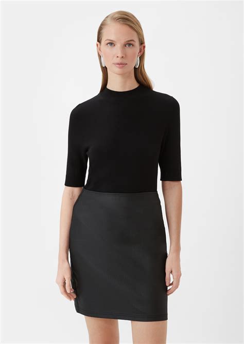 Short Denim Skirt With Coating Black Comma