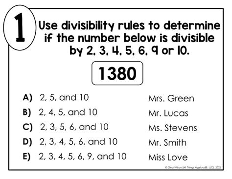 Divisibility Rules Testing For Divisbility Math Lib Activity All Things Algebra®