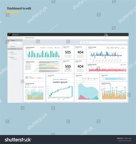 Dashboard Power Bi Template Graphs Boxes Vetor Stock Livre De Direitos