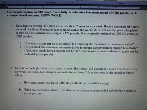 Solved Font Paragraph Styles 2 In Use The Information On Cho