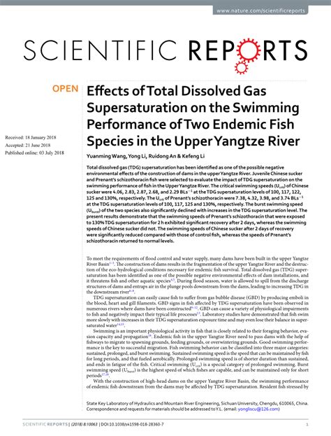 Pdf Effects Of Total Dissolved Gas Supersaturation On The Swimming Performance Of Two Endemic