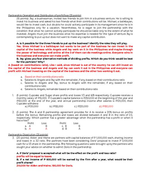 Midterm Graded Activities Partnership Distribution Of Profit And Loss Dissolution