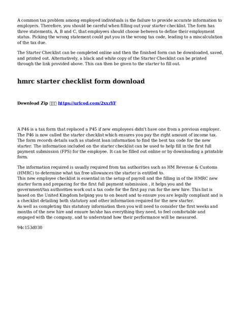 Fillable Online Hmrc Starter Checklist Form Download Fax Email Print