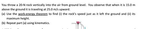 Solved You Throw A 20 N Rock Vertically Into The Air From