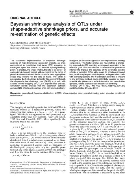 Pdf Bayesian Shrinkage Analysis Of Qtls Under Shape Adaptive