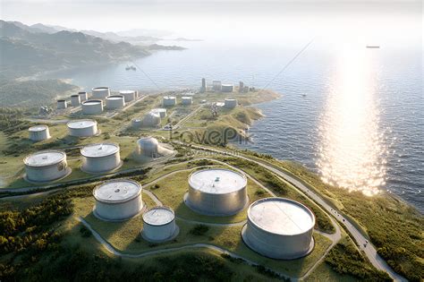 해안의 석유 저장 탱크