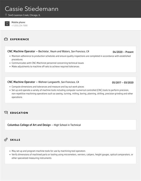 CNC Machine Operator Resume Samples Velvet Jobs