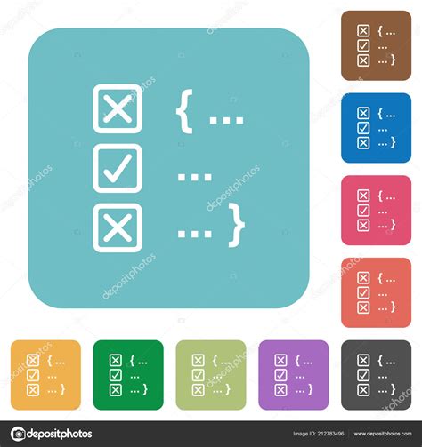 source code checking white flat icons color rounded square backgrounds