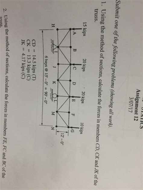 solved using the method of sections calculate the forces in