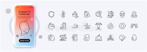 Thermometer Social Distancing And Collagen Skin Line Icons For Web App Pictogram Icon Vector