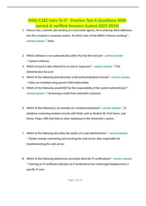 WGU C182 Intro To IT Practice Test A Questions With Correct Verified Answers Latest