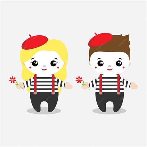 소년과 소녀 만화 스타일 직업에 귀여운 만화 어린이 세트 터 일러스트 프리미엄 벡터