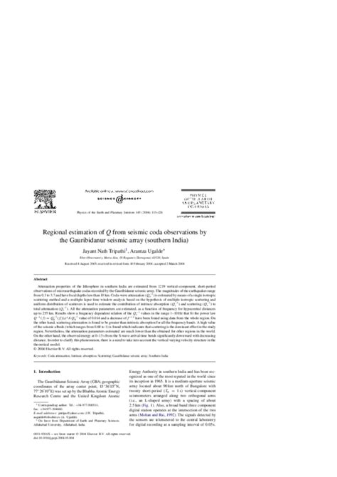 Pdf Regional Estimation Of Q From Seismic Coda Observations By The Gauribidanur Seismic Array