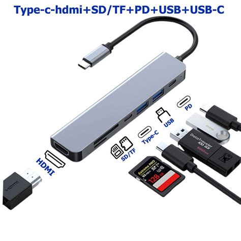 อะแดปเตอรฮบType c HUB USB C รองรบสงสด HDMI 4K 30Hz USB2 0 USB3 0 PD SD TF Shopee Thailand