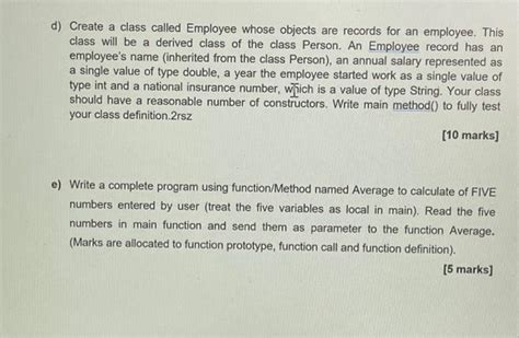solved d create a class called employee whose objects are