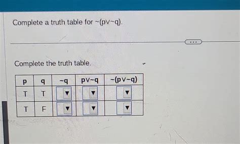 Solved Complete A Truth Table For ∼ P∨∼q Complete The