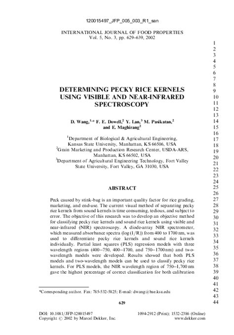 Pdf Determining Pecky Rice Kernels Using Visible And Near Infrared