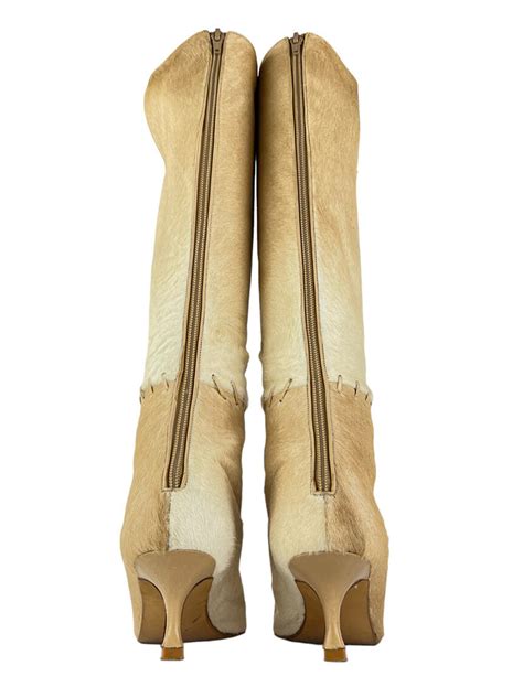 Bota Manolo Blahnik Ponny Hair Bege Original Fmc335 Etiqueta Única