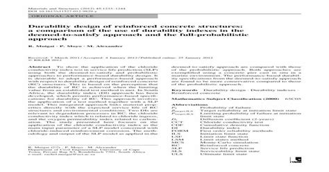 Pdf Durability Design Of Reinforced Concrete Structures A · Original Article Durability
